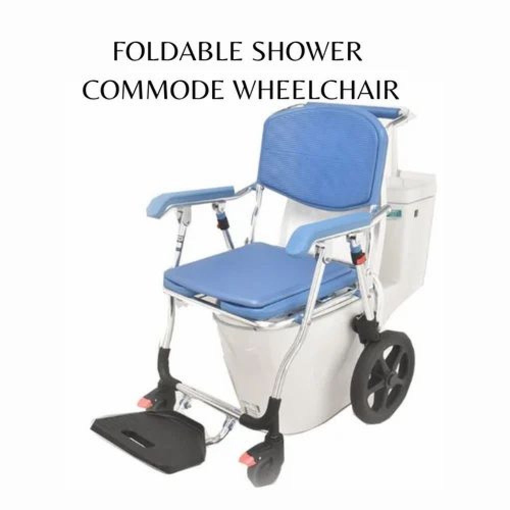3 in 1 Folding Shower Wheelchair Bedside Commode with Pail Soft Cushion ...