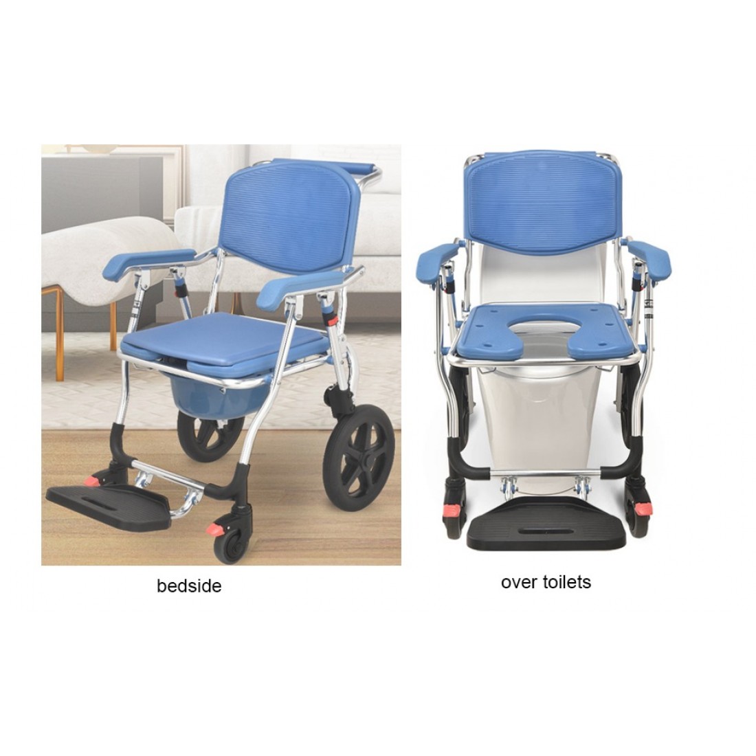 3 in 1 Folding Shower Wheelchair Bedside Commode with Pail Soft Cushion ...