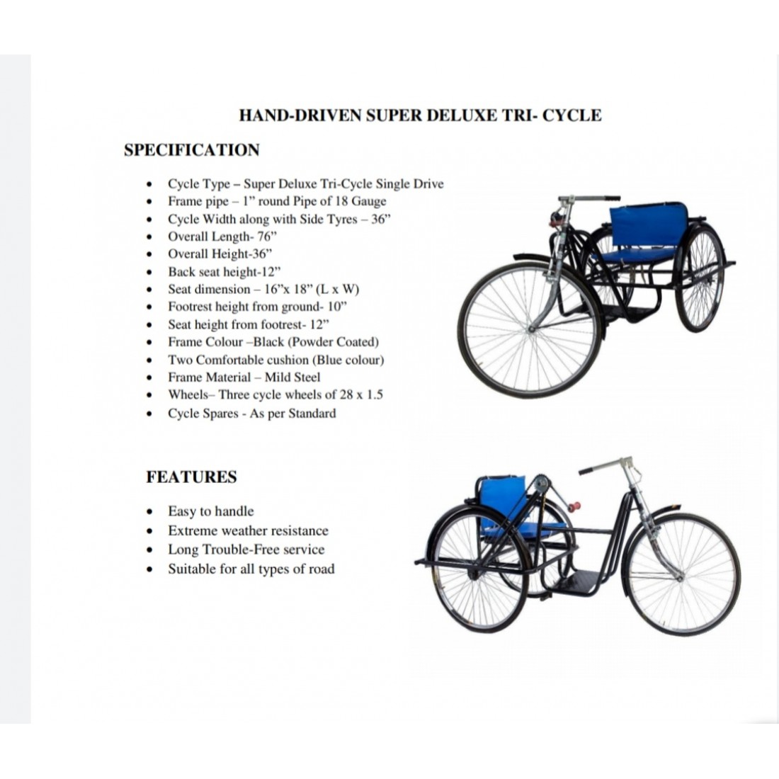 Handicap Tricycle Single Hand Drive