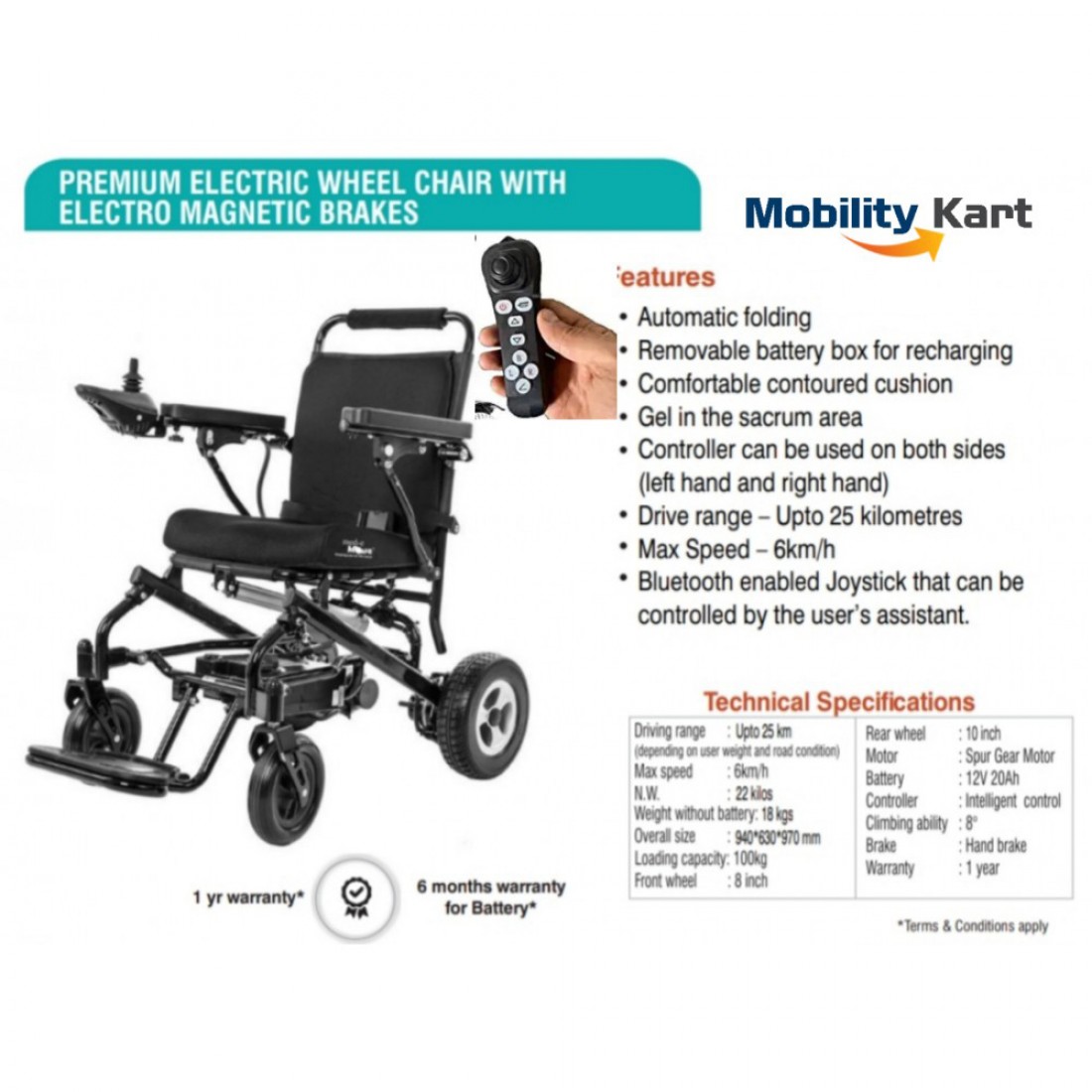Ultralight Premium Electric Wheelchair with Wireless Remote ...